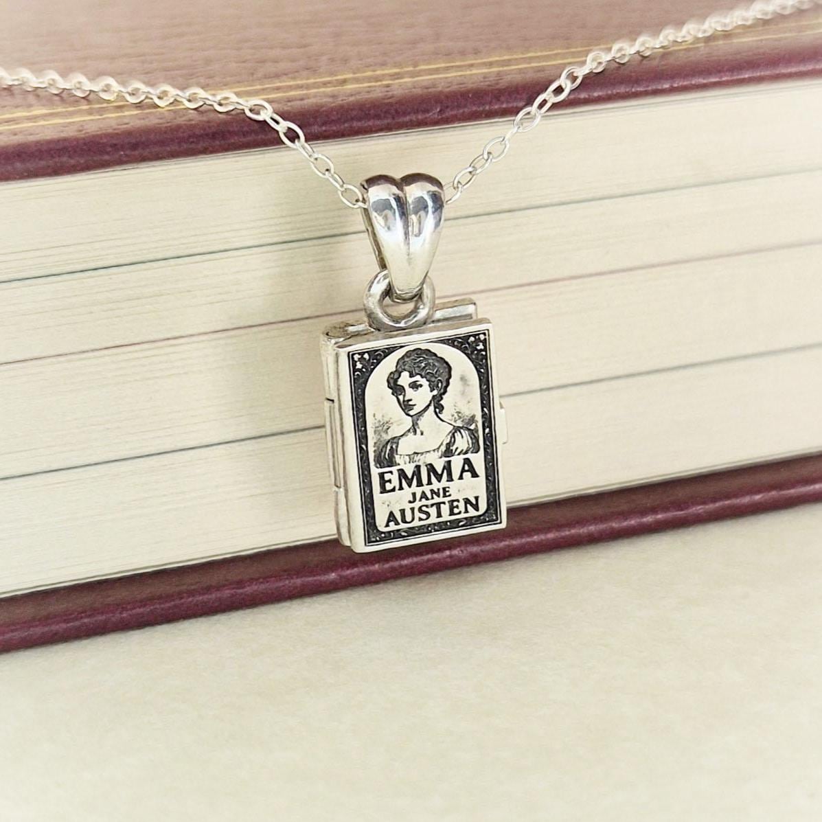 Jane Austen's Emma Sterling Silver Book Locket - Romantic Literary Kee ...